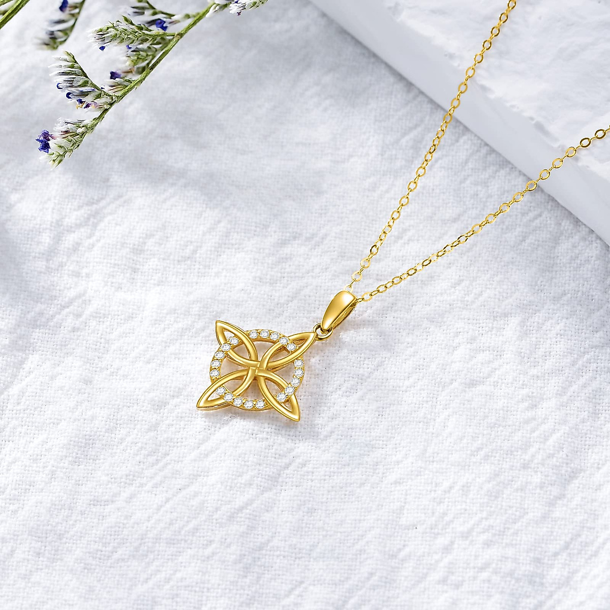 SISGEM Solid 14K Gold Celtic Cross Knot Necklace for Women,Yellow Gold Irish Celtic Knot Pendant Necklaces with Moissanite,Anniversary Birthday Jewelry Gifts for Mom Wife 16''-18''