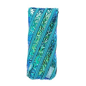ZIPIT Metallic Pencil Case for Girls, Holds Up to 30 Pens, Pouch Made of One Long Zipper! (Blue-Green)