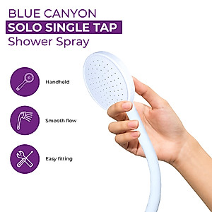 Blue Canyon Vector White Shower Head (SH001), Polished, Wall Mounted, Round, 1.5 meters Hose, 1 Jet