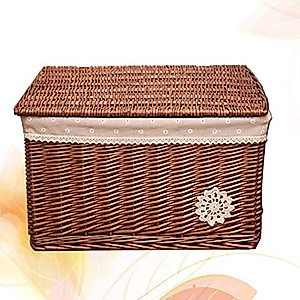 Cosmetic Box Wicker Storage Basket with Lid Woven Box Laundry Organizer Bins Rectangular Seagrass Baskets for Storage Decoration Picnic Groceries Toy Storage Rattan Basket