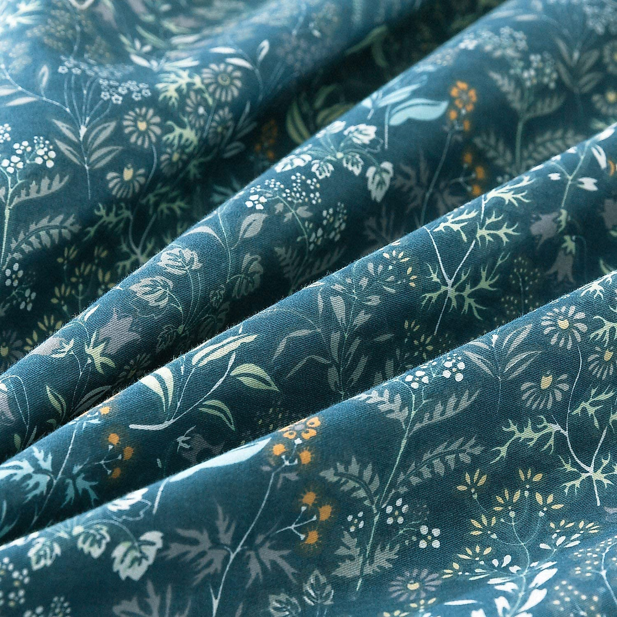 EAVD Garden Style Botanical Floral Duvet Cover Twin Soft 100% Cotton Yellow Floral Leaves Pattern Bedding Set with 2 Pillowcases Reversible Girld Plaid Duvet Cover with Zipper Closure