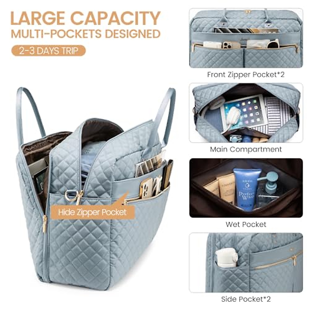 LOVEVOOK Travel Duffle Bag, Weekender Bag for Women with Toiletry Bag Shoe Bag, Carry on Overnight Bag with Laptop Compartment, Gym Duffel Bag with Wet Pocket, Hospital Bag for Labor and Delivery