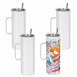 Lilsofee 4 Pack 20 oz Sublimation Blanks Tumbler with Handle and Straw Stainless Steel Double Vacuum Insulation Skinny Mug Heat Press Transfer Printing Cups DIY Gifts, 20oz-4pack