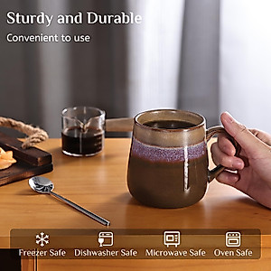 LINVIA Reactive Glaze Mug, 16 oz Ceramic Coffee Cup for Tea Latte Cappuccino, Unique Crackle Pattern, Rustic Stoneware Teacup with Large Handle (1 Pack, Sky)