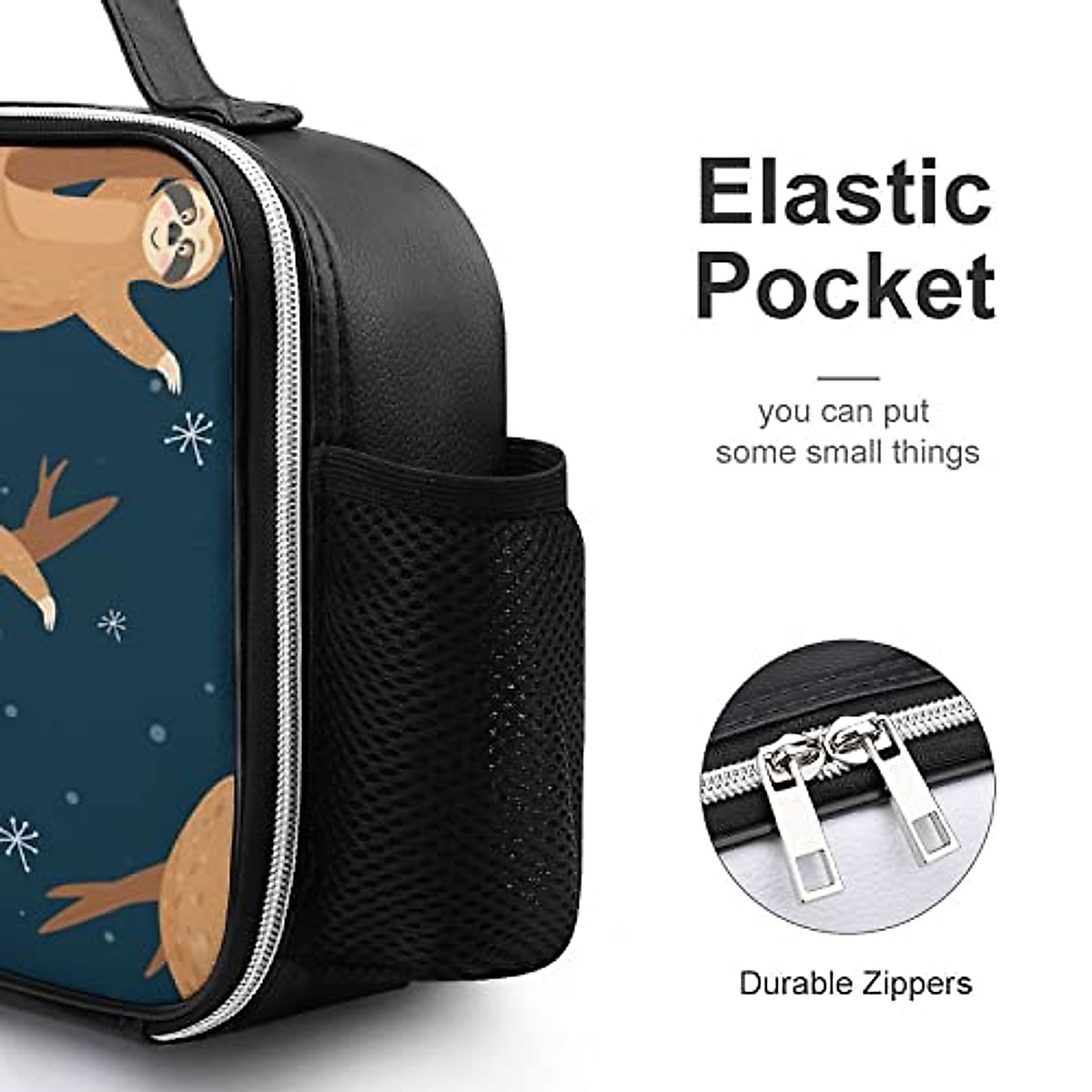 Sloth Play in Winter Printed Lunch Box Insulated Leakproof Cooler Tote Bag Reusable for Travel Work Picnic