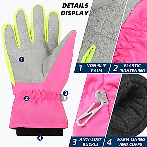 AMYIPO Kids Winter Snow Ski Gloves Children Snowboard Gloves for Boys Girls (Pink-3, 6-7 Years)