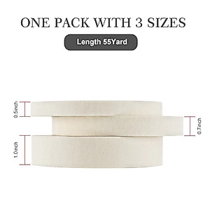 3 Rolls White Masking Tape, General Purpose Beige White Painters Tape for Home, Office, School Stationery, DIY Arts, Crafts, Labeling - (0.5 Inch, 0.7 Inch and 1 Inch X 55 Yard)