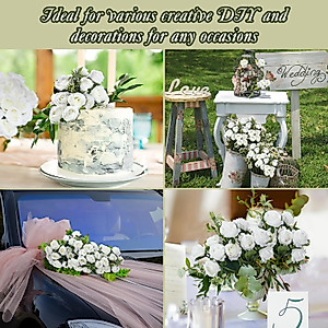 Zeyune 8 Pack 12 Inch Valentine‘s Day Artificial Rose Bouquet Silk Flowers Bunches Bulk Fake for Wedding Bridal Home Office Garden Parties Decoration (White)