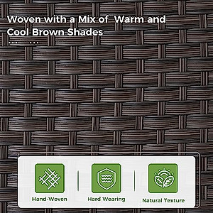 HEYNEMO Outdoor Patio Furniture Sets, 4 Pieces Outdoor Sectional Rattan Sofa Set, Brown PE Wicker Patio Conversation Sets with 8 PCS Lake Blue Washable Cushion and Tempered Glass Table