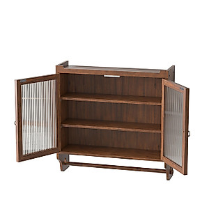 Qiaoxuan Bathroom Wall Cabinet, Over The Toilet Storage Cabinet, Medicine Cabinet with Towel Rack and Removable Shelves, Hanging Bathroom Storage Cabinet (Brown)