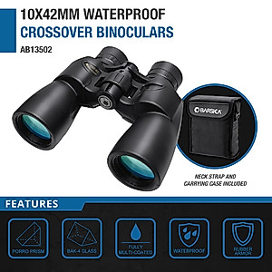 BARSKA AB13502 Crossover 10x42 Waterproof Binoculars for Sports, Boating, Theater, Hunting, etc, Black, One Size