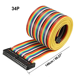 uxcell IDC Rainbow Wire Flat Ribbon Cable 34 Pins 148cm Length 2.54mm Pitch Type-B