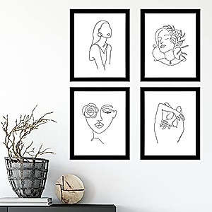 wall art 16 Pieces 8 x 10 Inch Minimalist Line Art Wall Decor Women Body Black and White Abstract Drawings Aesthetic Posters Line Wall Unframed Art for Girls Women Apartment Room