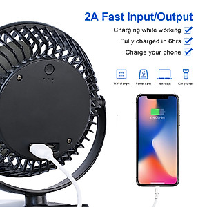 10000mAh Rechargeable Battery Operated Clip on Fan, Lasts 40hrs Max, Portable Fan with 3 Speeds, Sturdy Clamp, Small USB Desk Fans for Outdoor Stroller Golf Cart Treadmill Camping Home Office