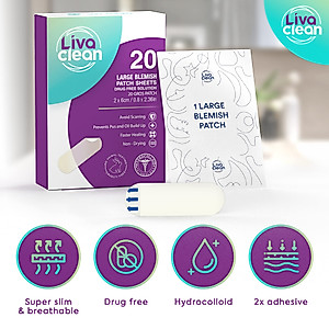 20 CT LivaClean Large Hydrocolloid Acne Patches - for Pore Spots Nose Face Cystic Pimple Zit Patch - Big Pimple Patches Hydrocolloid Bandages Strips