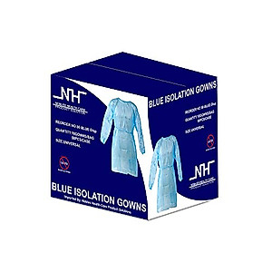 Nobles Universal Size Blue Disposable Isolation Gowns - Latex-Free Gown is Fluid Resistant with Knitted Cuffs - Medical & PPE Gowns - Ideal Safety Protection for Women & Men (Case of 50)