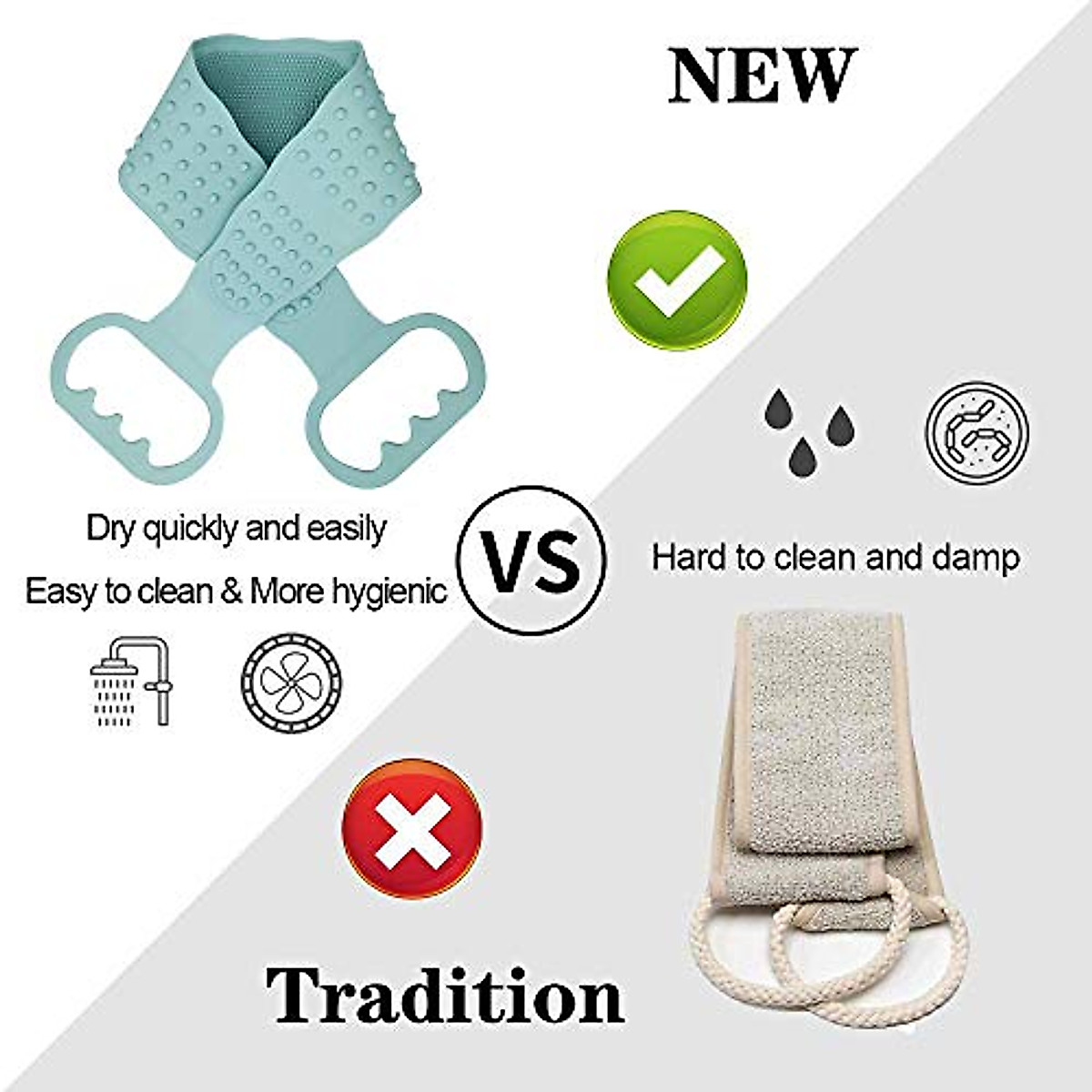 Silicone Back scrubber, Multifunctional Dual Sided Back Scrubber SiliconeDead Skin Removal,Exfoliating Bath Brush Soft,Silicone Massage Bathroom,Long Strap Back Scrubber Body Cleaning Shower(Green)