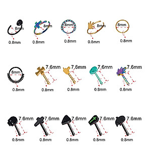 WASOLIE Stainless Steel Nose Rings Studs Piercing Jewelry Colorful Set Septum 20G For Women And Men Jewelry.