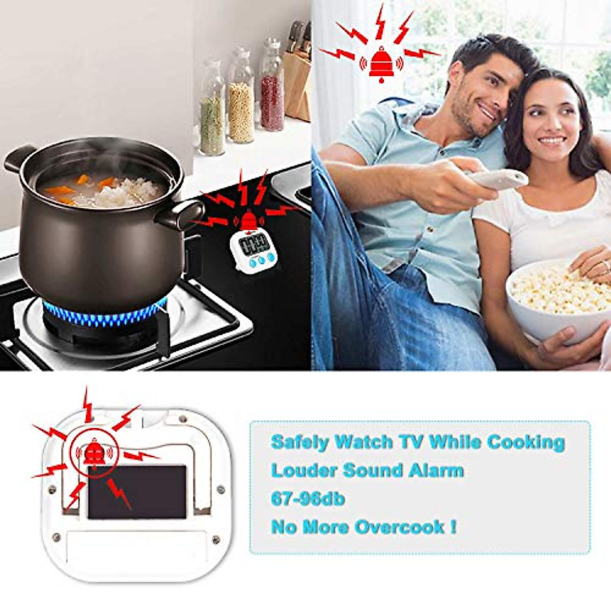 Uigos 2 Pack Digital Kitchen Timer II 2.0 , Big Digits, Loud Alarm, Magnetic Backing, Stand, for Cooking Baking Sports Games Office (White) (2 Pack)