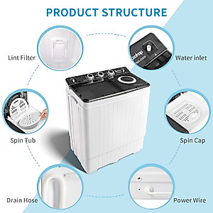 IMSEIGO Twin Tube Mini Washing Machine, Portable Laundry Washer with 26LBS Capacity, 18Lbs Washer and 8Lbs Spiner Built-in Drain Pump/Semi-Automatic for Apartments, RVs and Dorms (White & Black)