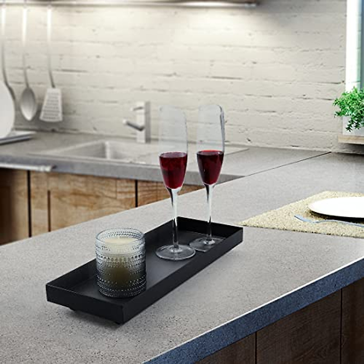 Aglary Rectangle Black Matte Metal Tray, Suit for Candle Holder, Vanity Decor Projects, Bathroom Toilet Tank Tray, Perfume or Jewelry Storage, and Coffee Table Centerpiece