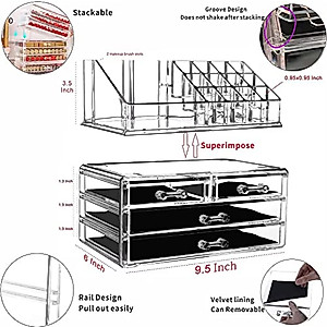 Cq acrylic Clear Makeup Organizer And Storage Stackable Skin Care Cosmetic Display Case With 4 Drawers Make up Stands For Jewelry Hair Accessories Beauty Skincare Product Organizing,Set of 2