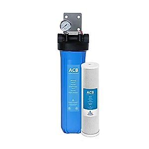 Express Water Whole House Water Filter, 1 Stage Home Water Filtration System, Carbon Filter, Includes Pressure Gauges, Easy Release, and 1 Inch Connections.