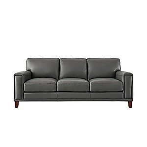 Hydeline Hayward Top Grain Leather Wood Sofa Couch, 88.5", Gray/Steel