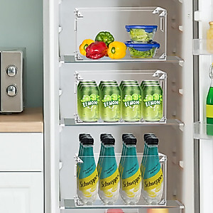 MUOTOUREN Acrylic Refrigerator Organizer Set of 2 Stackable Plastic Clear Food Organizers with Handles for Closets, Refrigerators, Cabinets, Kitchen Countertops