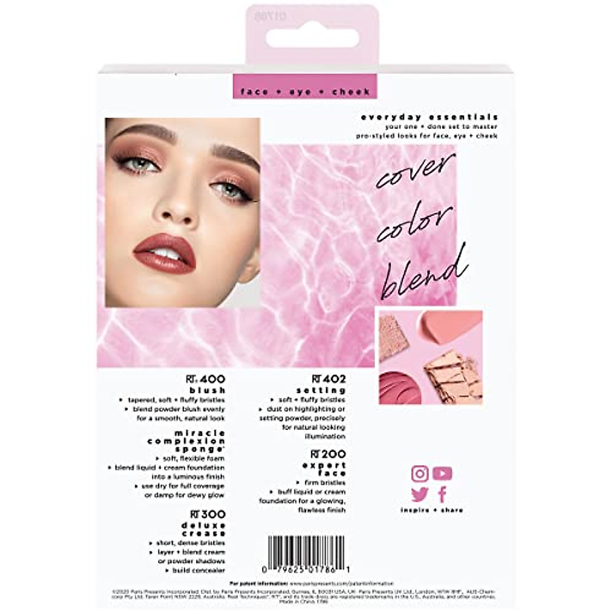 Real Techniques Everyday Essentials Kit, Makeup Brushes & Makeup Blending Sponge, Makeup Tools For Foundation, Blush, Bronzer, & Eyeshadow, Synthetic Bristles, 5 Piece Set