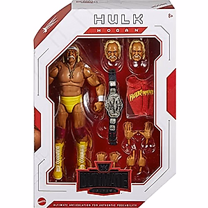 Mattel WWE Ultimate Edition Action Figure & Accessories Set, Hulk Hogan 6-inch Collectible with 30 Articulation Points, Swappable Pieces & Entrance Gear