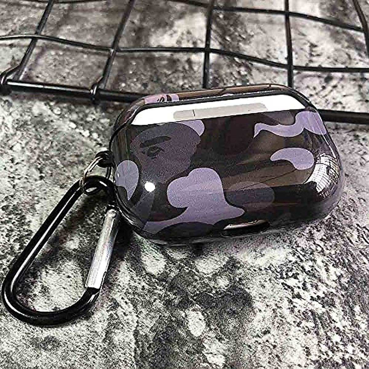 Shark Teeth Softshell Silicone Camouflage Airpods Case, IMD Case Shockproof Case Skin with Key Ring, Suitable for Apple Airpods Pro (Black)