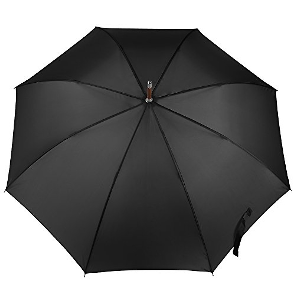 totes Auto Open Wooden Handle J Stick Umbrella, Black