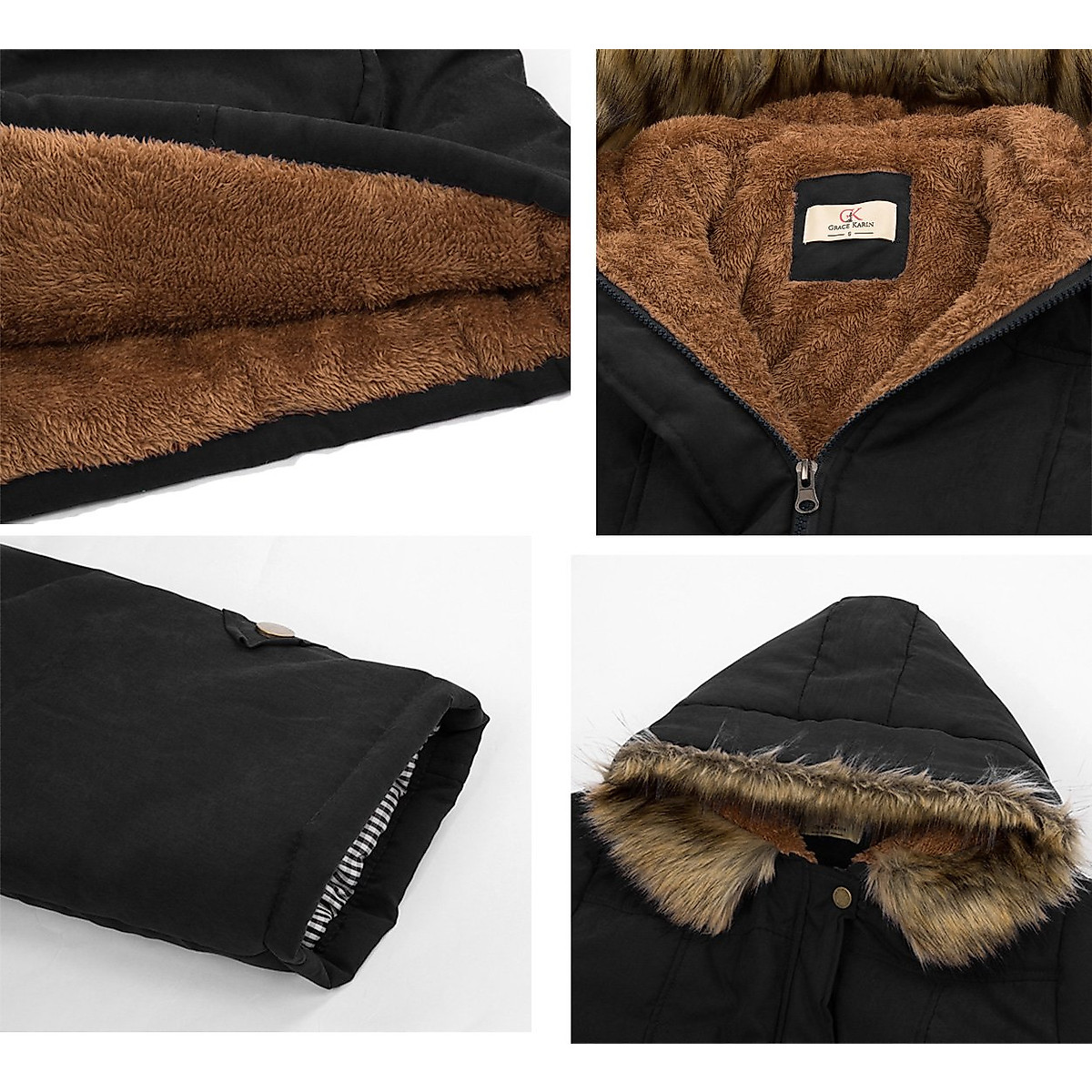 GRACE KARIN Winter Coats for Women Long Thicken Jacket Hooded Parka Coat Outwear XL Black