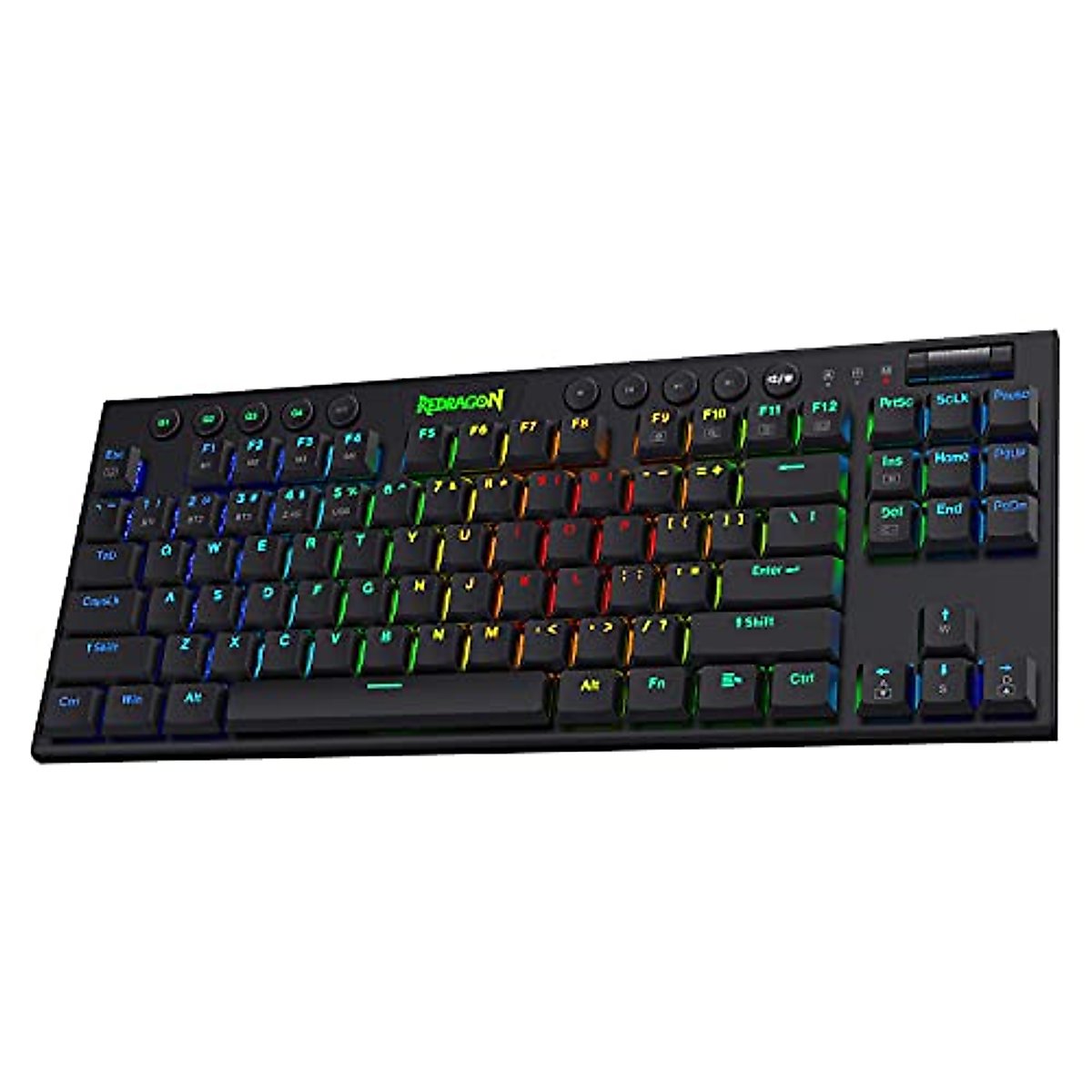Redragon K621 Horus TKL Wireless RGB Mechanical Keyboard, 5.0 BT/2.4 Ghz/Wired Three Modes 80% Ultra-Thin Low Profile Bluetooth Keyboard w/Dedicated Media Control & Clicky Blue Switches, Black