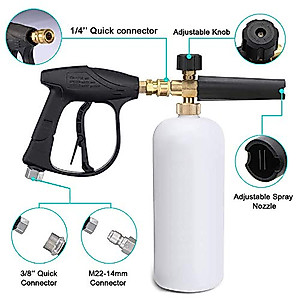 Selkie Foam Cannon Gun Kit, Foam Cannon Blaster with 1/4 Inch Quick Connector with 5pcs Pressure Washer Nozzle Tip,M22-14 mm and 3/8" Quick Inlet Connector, Jet Wash Gun 4350 PSI