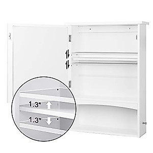VASAGLE Mirror Cabinet, Bathroom Wall Storage Cabinet, Medicine Cabinet, Wooden, White UBBC21WT