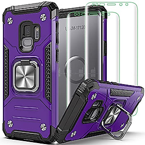 AYMECL for Galaxy S9 Case,Samsung S9 Case with 3D Curved HD Screen Protector[2 Pack],Military Grade Double Shockproof with Kickstand Protective Case for Samsung Galaxy S9-Purple