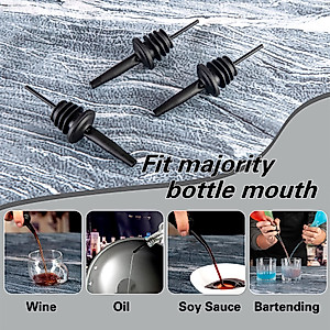 JNWINOG 12 Pack Liquor Pourers Stainless Steel Gold Classic Bottle Pourers Tapered Spout Liquor Bottle Pourers for Alcohol, Olive Oil Dispenser Spout with Rubber Cap (Matte Black)