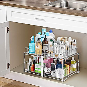Simple Trending Stackable 2-Tier Vertical Bathroom Storage Under Sink Cabinet Organizer, Toilet Vanity Organizer Drawers, Chrome