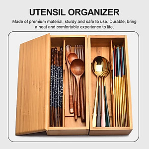 SHERCHPRY Seasoning Organizer Wooden Cutlery Box with Lid Small Drawer Organizer Kitchen Cutlery Organizer Silverware Storage Box Container for Spoon Chopsticks Forks Silverware Organizer