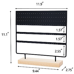 Sooyee Metal Earring Holder and Jewelry Organizer,Jewelry Rack Display Classic Stand with Wood Base Tray,6 Layer 144 Holes for Hanging Earrings Piercings,Ear Stud,Black