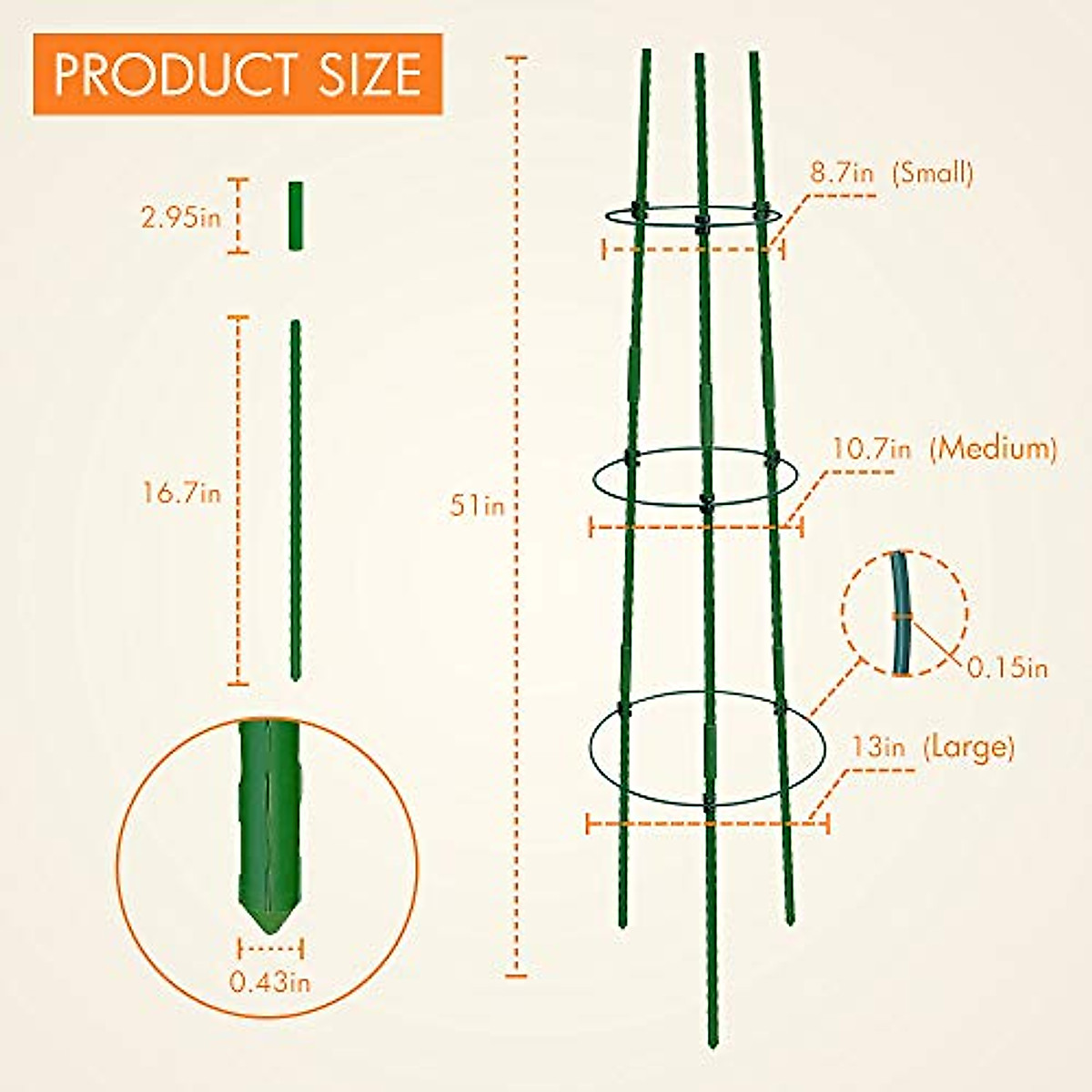 Gardzen 3-Pack Tomato Cage, Plants Support, Trellis Climbing Ring Cage, Stand for Pepper Eggplant Tomato Flowers