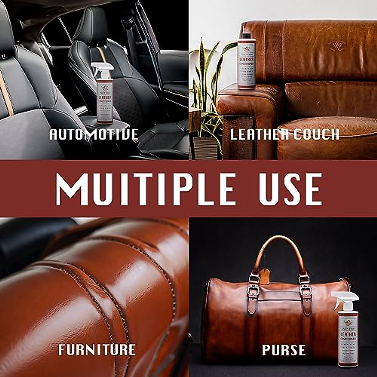 SALTY FISH Leather Conditioner Cleaner for Couch Furniture, All-Natural Leather Care Kit for Leather Couch,Car Seat,Apparel,Boot,Shoe,Accessories (16 Fl Oz)