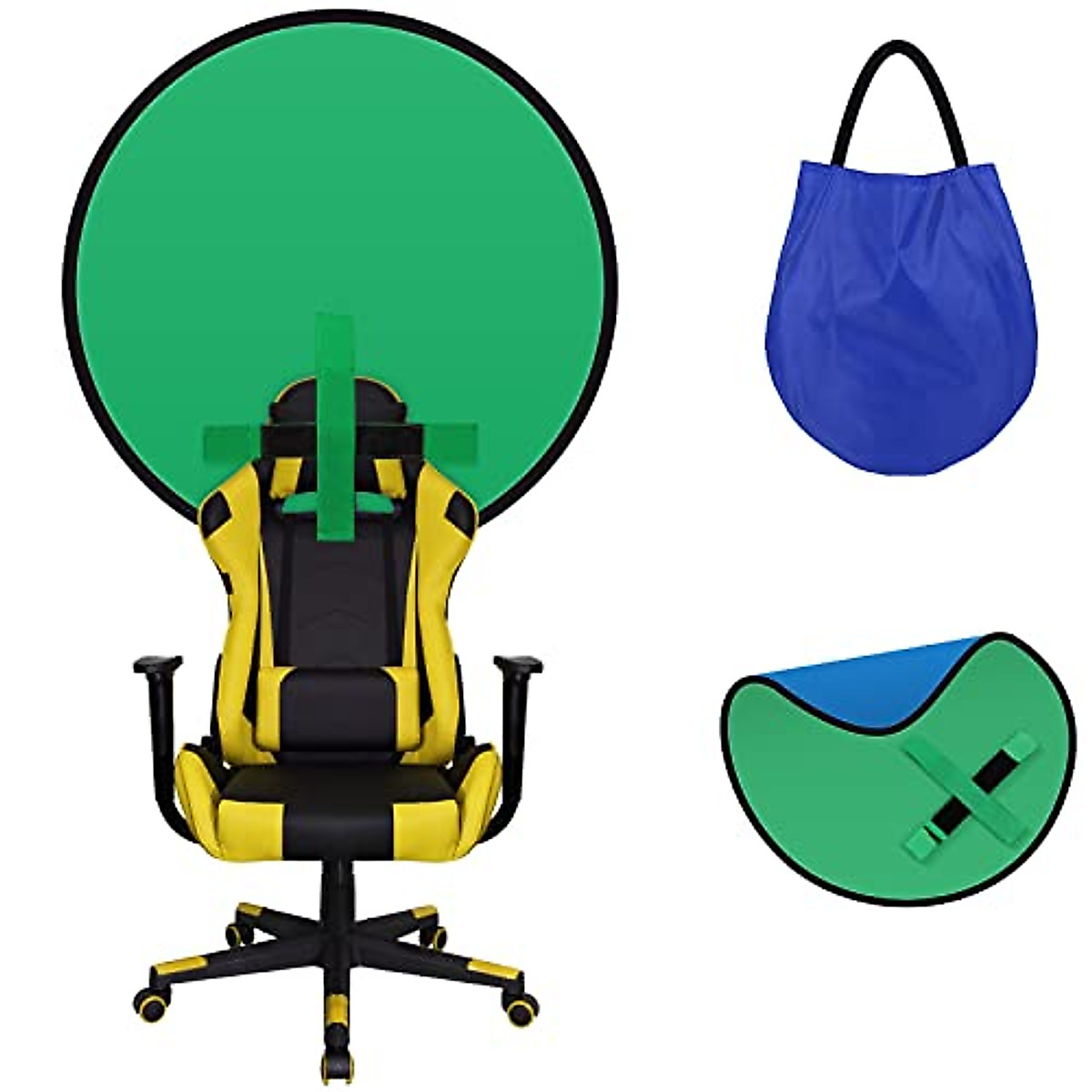 【Updated】 Portable Webcam Background, 75cm Collapsible Green Background 2-in-1 Green and Blue Screen for Video Chats, Zoom, Green Screen for Chair