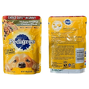 Pedigree Wet Dog Food Pouch Variety Bundle, Choice Cuts in Gravy, 12 Pouches Assorted Flavors - Chicken, Hickory, Filet Mignon, Beef, Casserole
