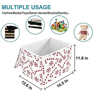 CaTaKu Christmas Candy Canes Storage Bins with Lids and Handles, Fabric Large Storage Container Cube Basket with Lid Decorative Storage Boxes for Organizing Clothes