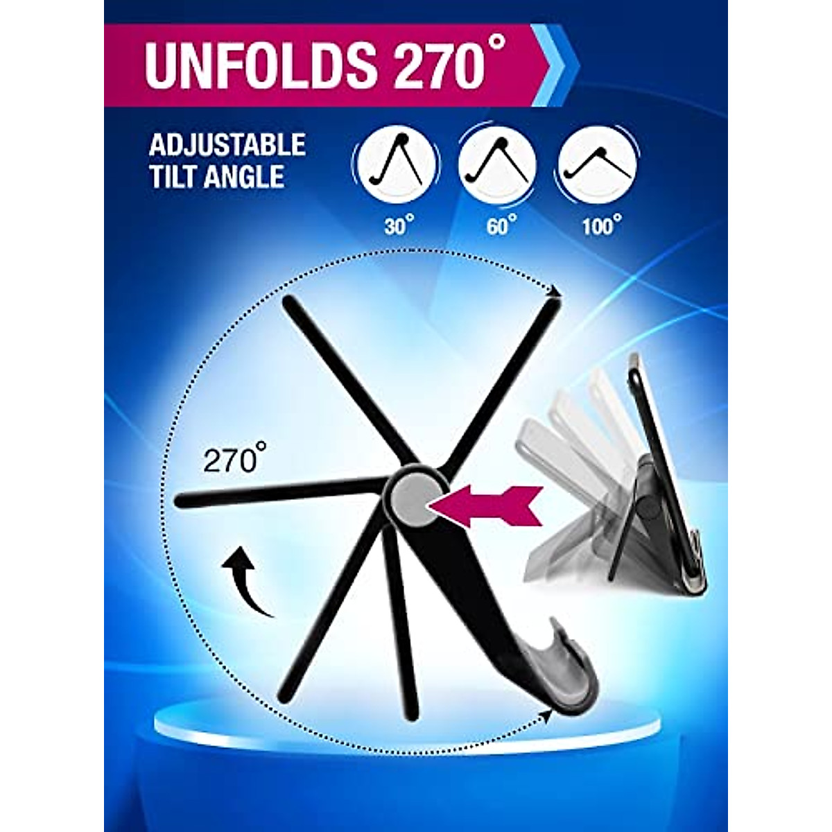 Cell Phone Stand Portable Compact : Cradle, Smartphone Holder, Small Tablet Stand for Office Desk - Black