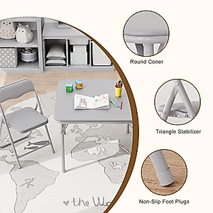 GAOMON Boys and Girls Folding Table and Chairs Set of 3, Portable Table and Chair with Pu Soft Cushion, No Installation Required, Suitable for Eating, Reading and Playing