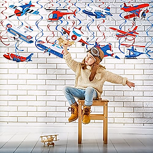 30 Pieces Airplane Hanging Swirls Decoration Airplane Party Supplies Airplane Foil Swirls Airplane Ceiling Whirls Airplane Spiral Streamers for Airplane Theme Party Baby Shower Birthday Party Favors